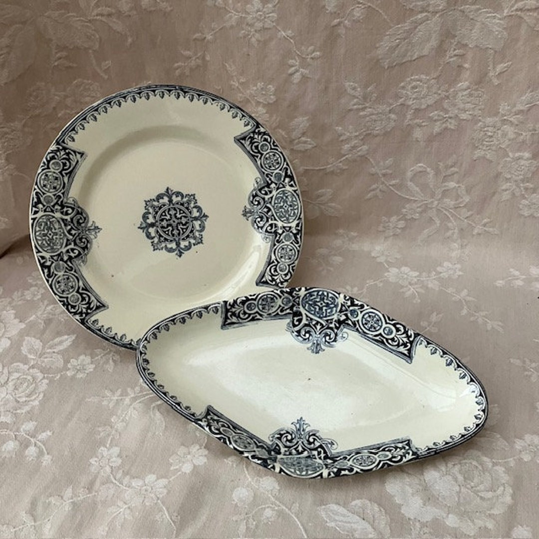 Antique PALISSY SALINS Stoneware Pretty Set of Slate Blue 19th French ...