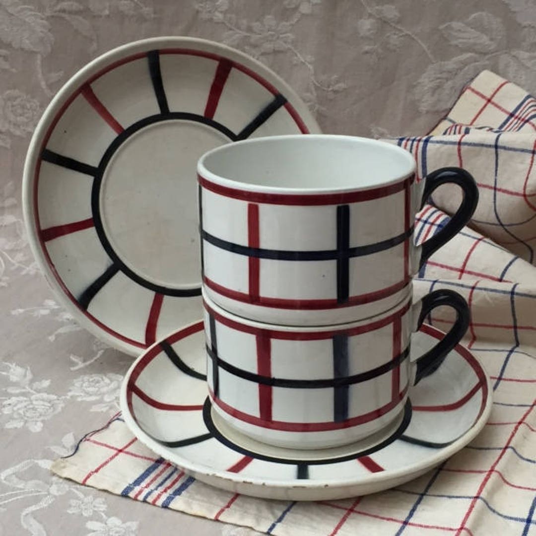 Lovely PAIR Antique Vtg French Country Farm Cups and Saucers - Etsy