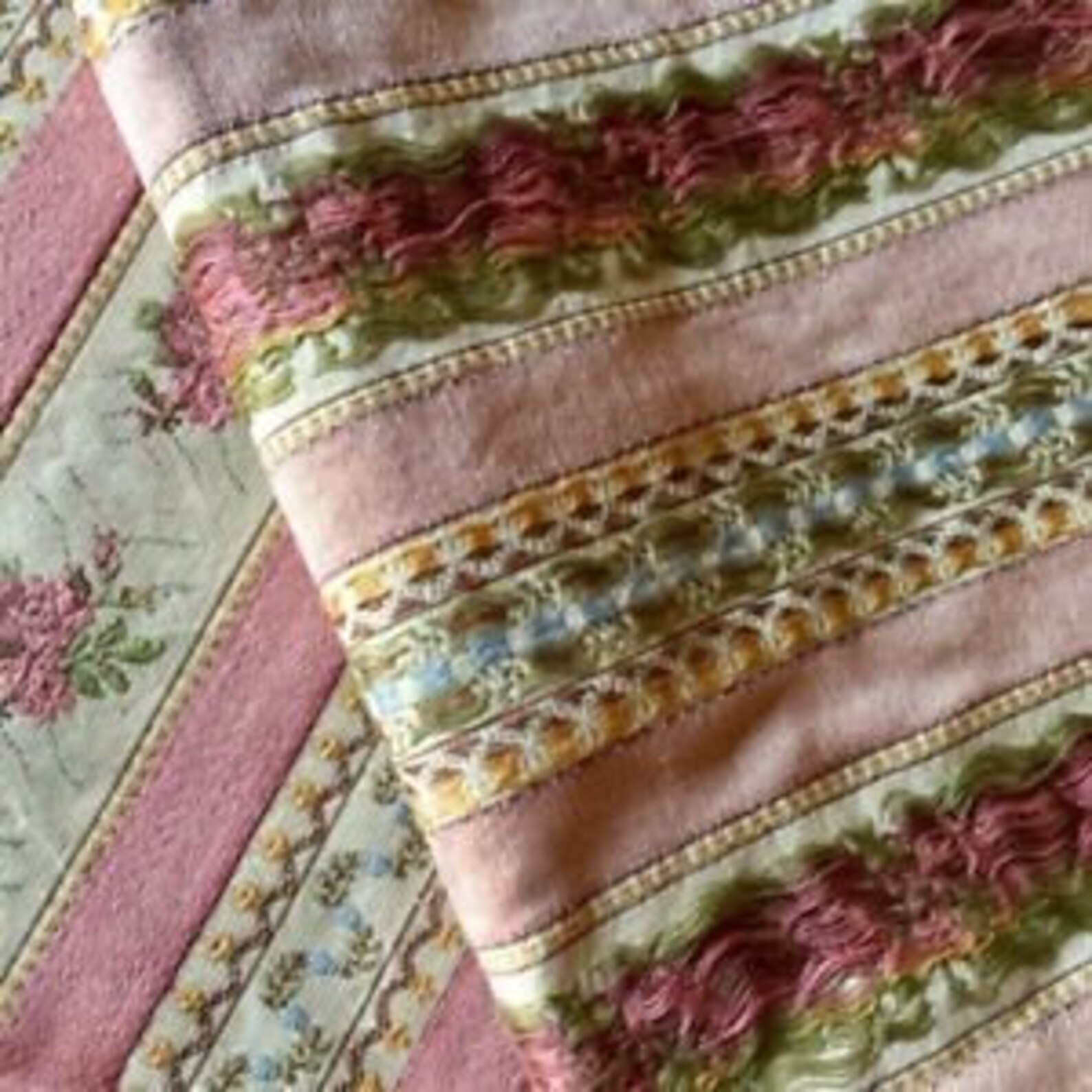 Old French Chic PINK Silk BROCADE Bed COVERLET Floral Stripes - Etsy