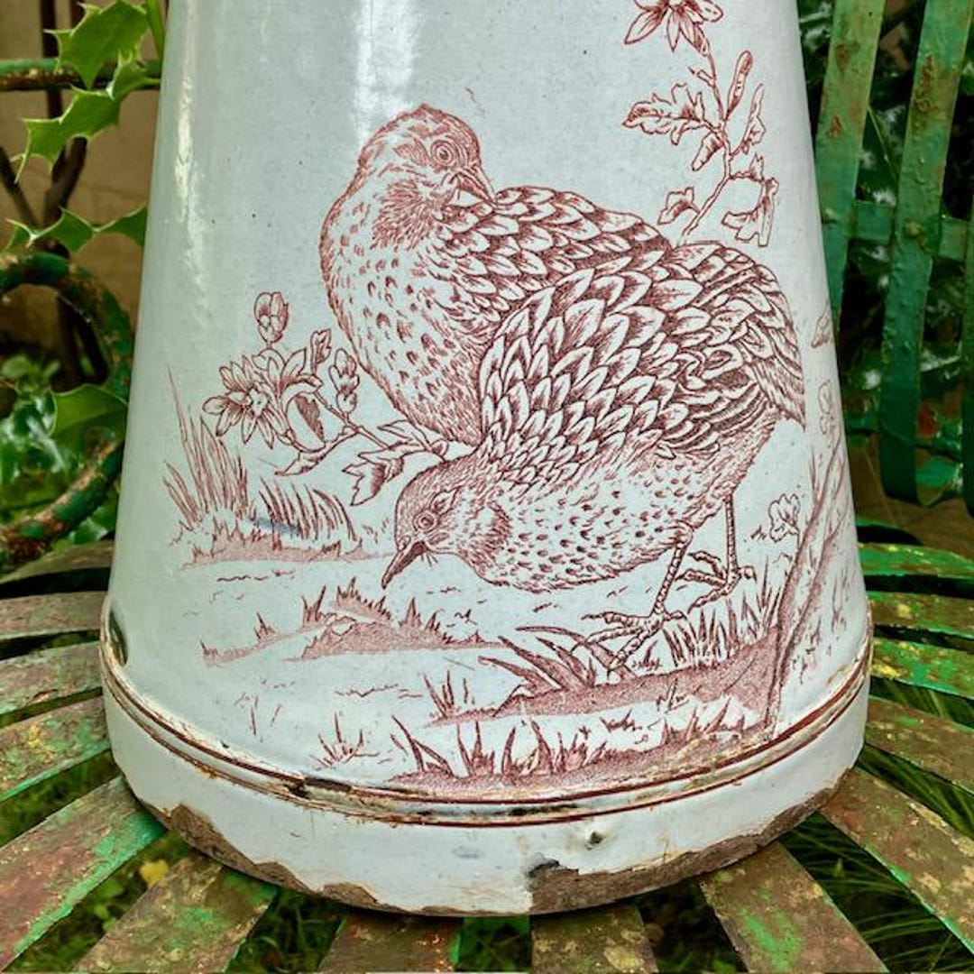 19th / 16.25"h Rarest Pink Partridge Grouse Bird Enameled WATER/BODY ...