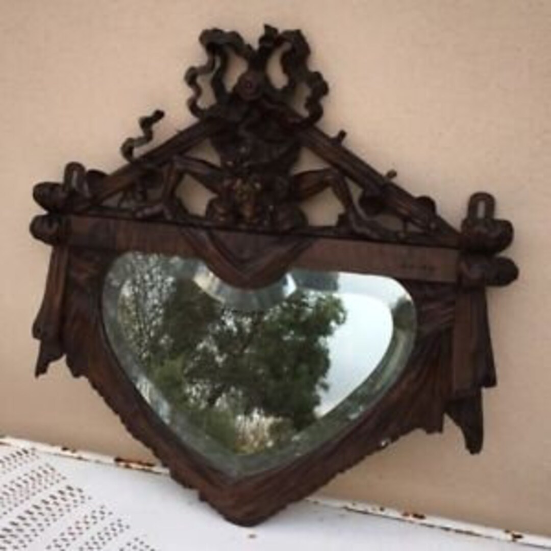 Impressive 19th French Carved Oak MIRROR Devils HEAD Rare Heart Shaped ...