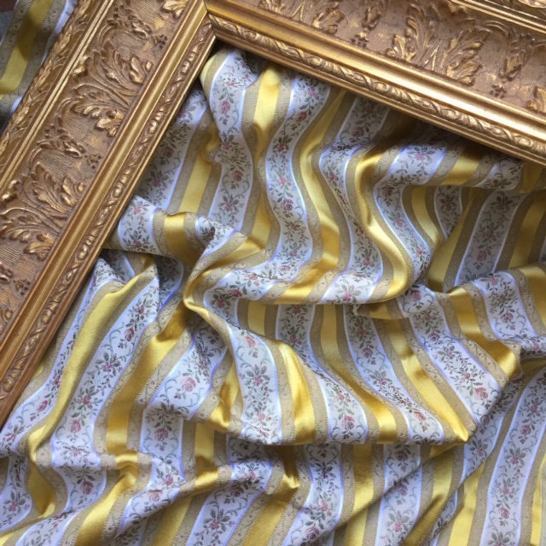 Fabulous UNUSED Antique French Yellow SILK BROCADE Lampas Fabric ...