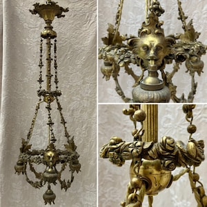 Unique Amazing and Strange Vtg 1880s Bronze Ceiling CHANDELIER Gargoyle ...