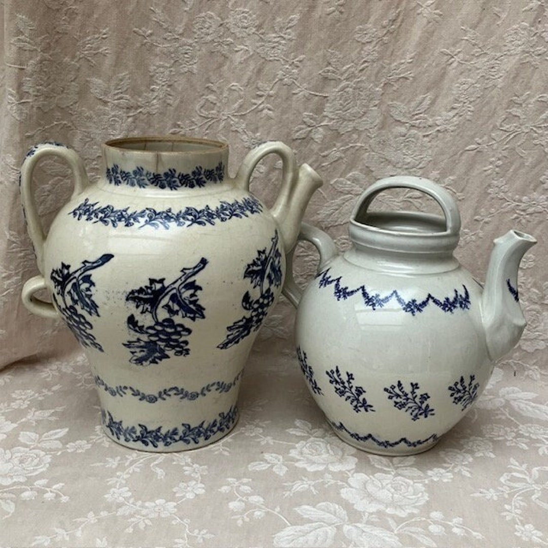 Fabulously Large CHEVRETTE De Saint Uze Water Pitcher/jug Blue Flowers ...