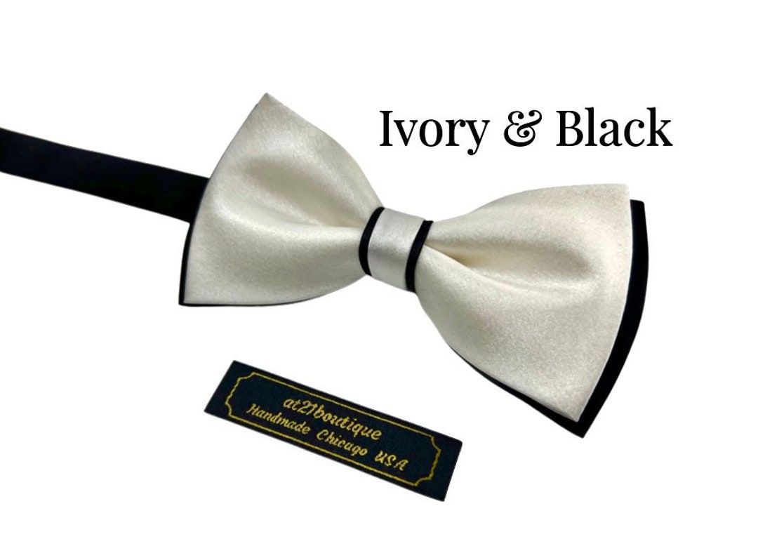 Mens Ivory and Black Bow Tie: Handmade Satin Wedding Groomsmen Tie - Etsy