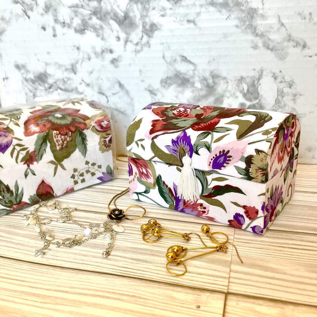 Vintage Treasure Chest Gift Box, Trinket Box, Fabric Covered Jewelry ...