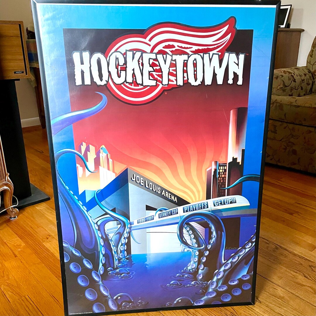 Vintage Hockey Poster, Detroit Red Wings NHL, Hockeytown Octopus Pre ...