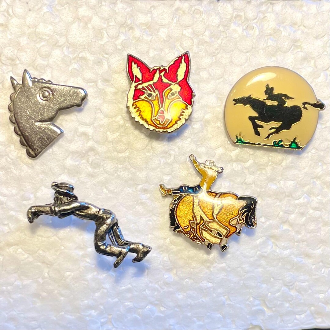 Vintage Western Pins: Enamel Wolf, Cowboy, Horse Head, Gold Miner - Etsy