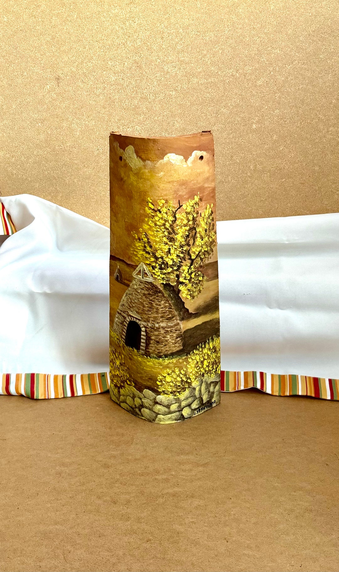 Terracotta Tile, Terracotta Tile, Hand Painted Tile, Apulian Landscape ...