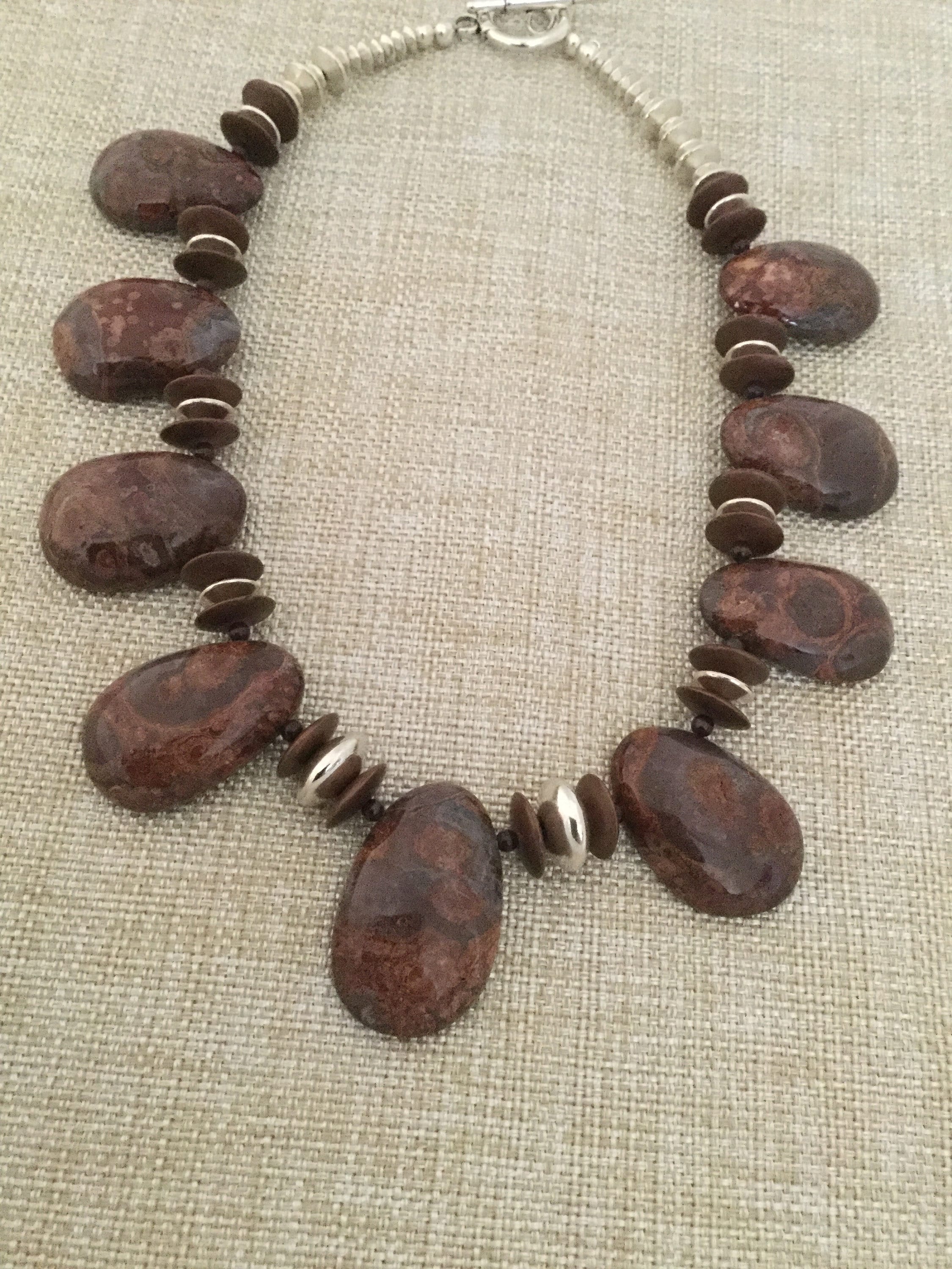 Statement Cinnabar Jasper, Pewter and Copper Necklace