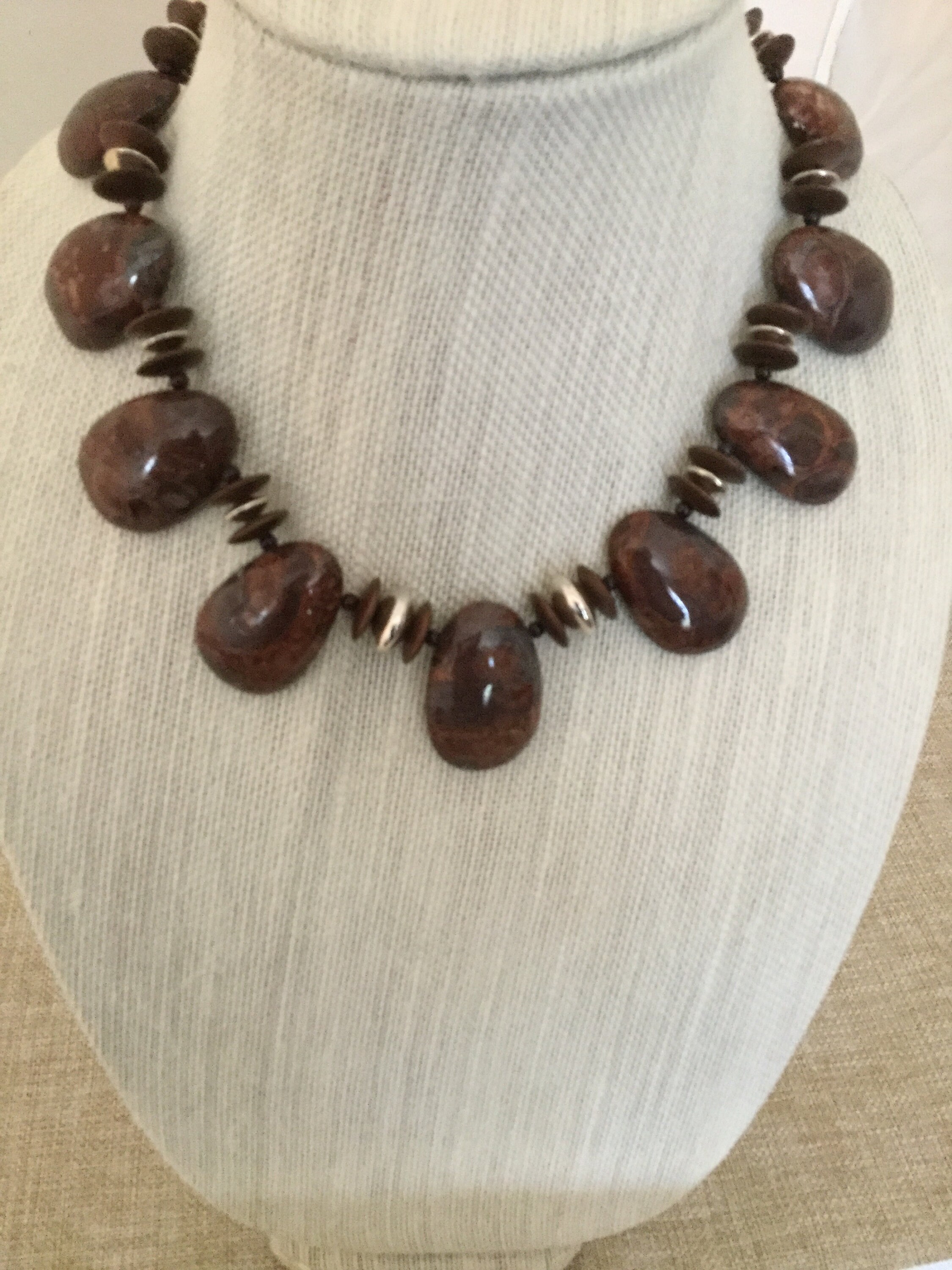 Statement Cinnabar Jasper, Pewter and Copper Necklace
