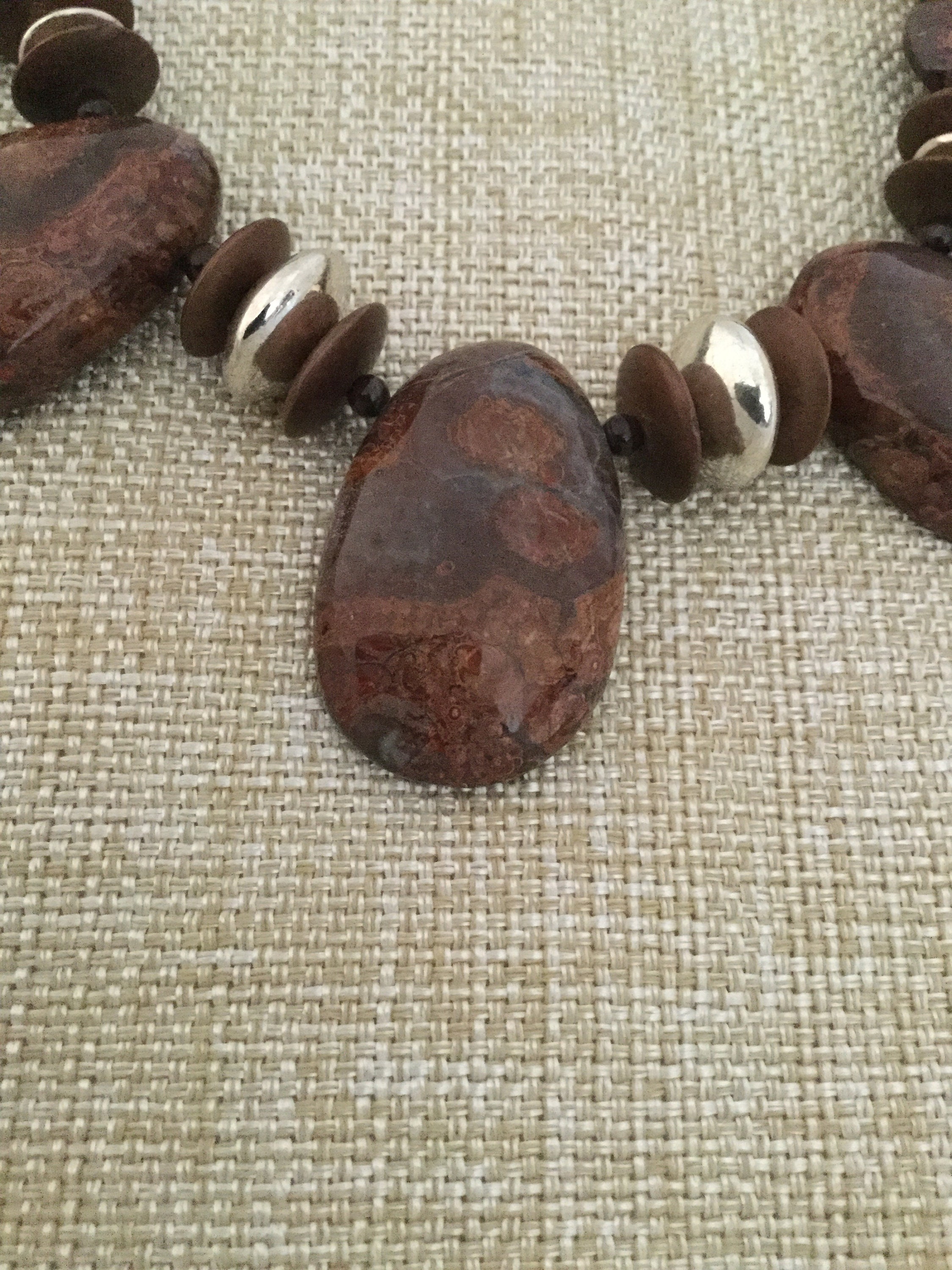 Statement Cinnabar Jasper, Pewter and Copper Necklace