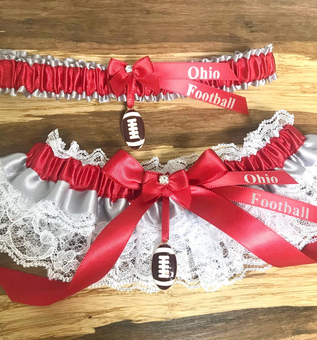 Ohio Football Garter Set: White Lace, Silver & Red. Football Sports ...