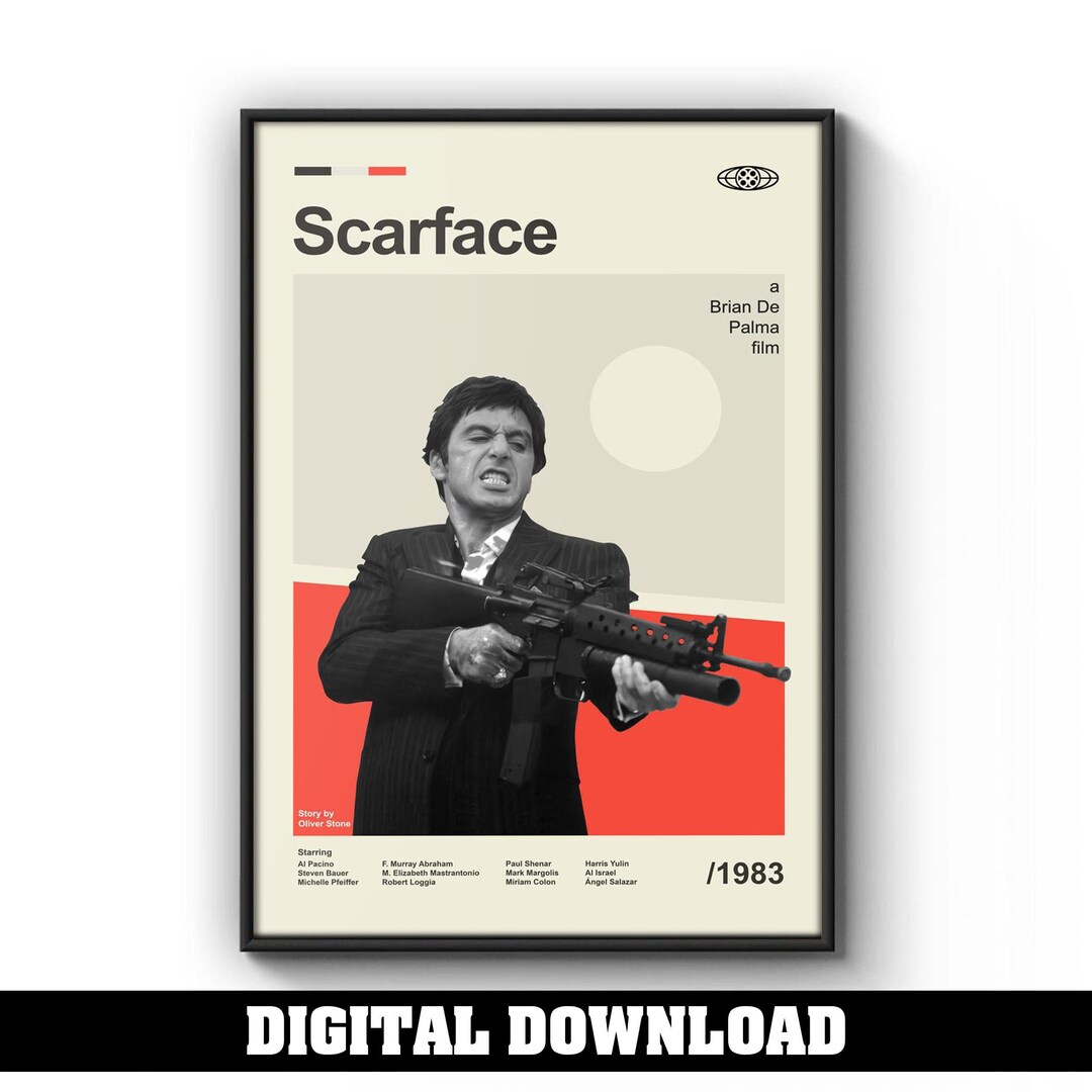 Mid Century Modern Scarface Poster Digital Print, Custom Movie Wall Art ...