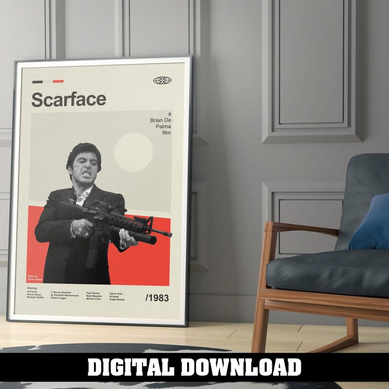 Mid Century Modern Scarface Poster Digital Print, Custom Movie Wall Art ...