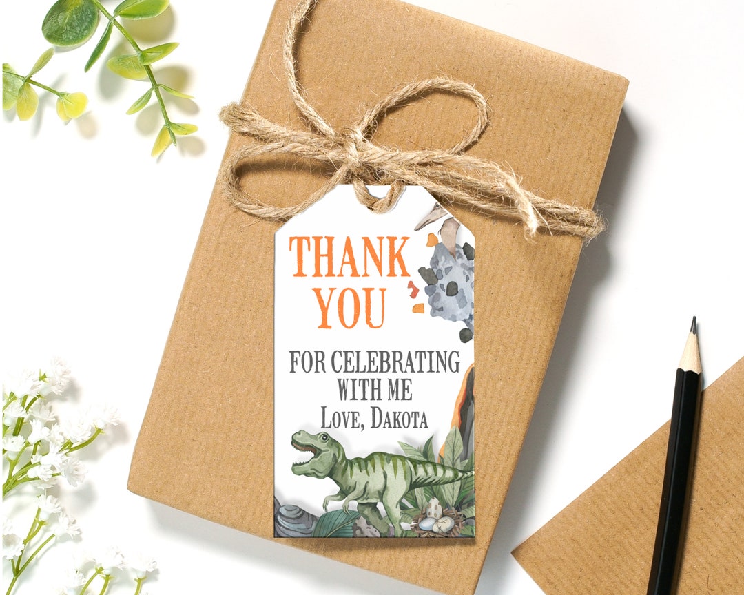 Editable Dinosaur Thank You Tags, Dino Birthday, Party Favor Tags ...