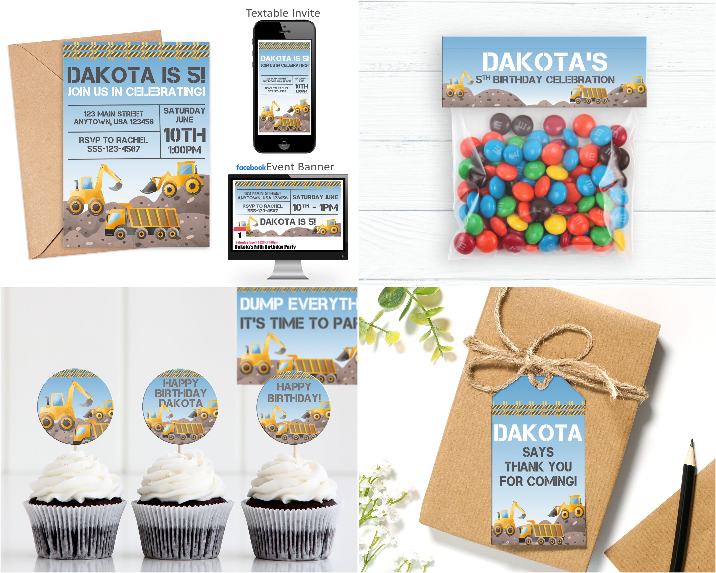 Editable Construction Birthday Party Decorations Ultimate Pack - Etsy