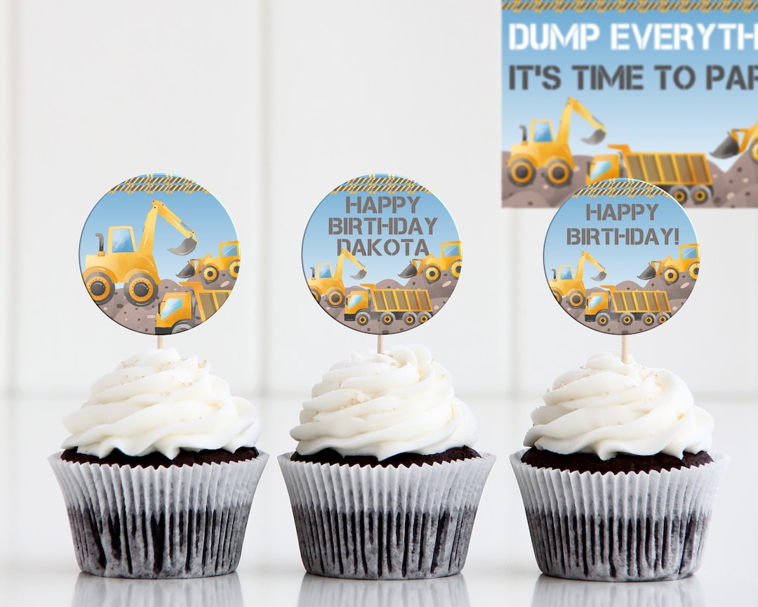 Editable Construction Cupcake Toppers Construction Birthday Party ...