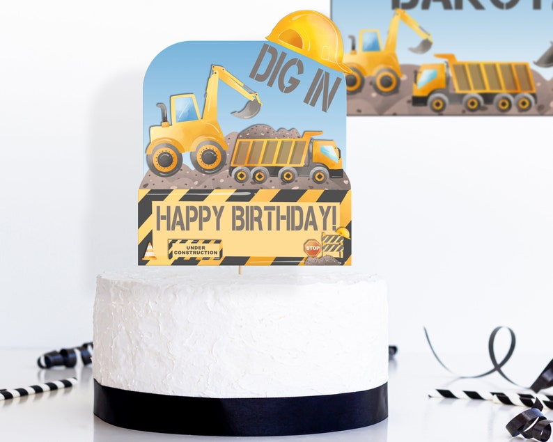 Editable Construction Cake Topper Construction Birthday - Etsy