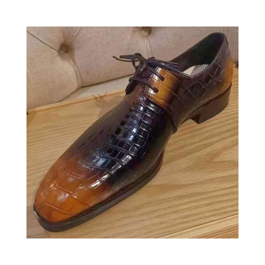 Custom Made Two Tone Tan Black Alligator Leather Derby Lace - Etsy