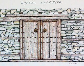 Greek House in Cyclades Technical Design Original Drawing Ink on Paper ...