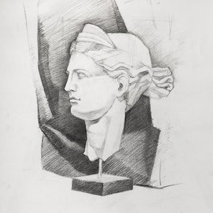 Hygieia Head Pencil Sketch Study Original Drawing on Paper Black and ...