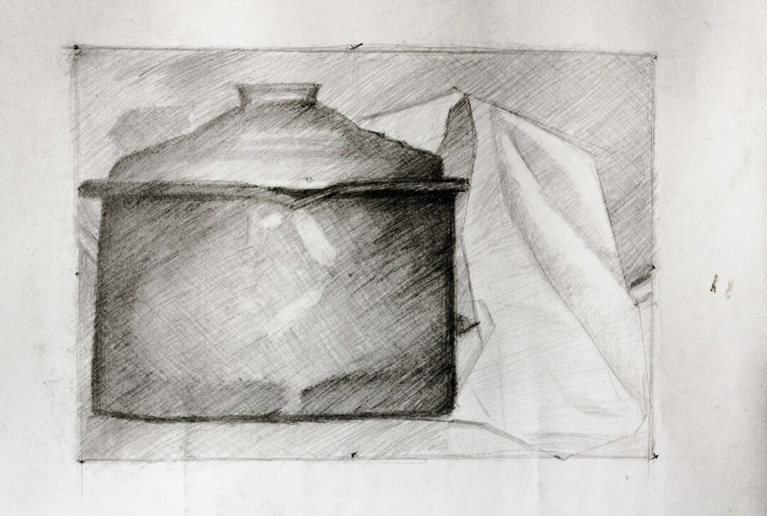 Old Pot - Still Life Pencil Sketch Study Original Drawing on Paper ...