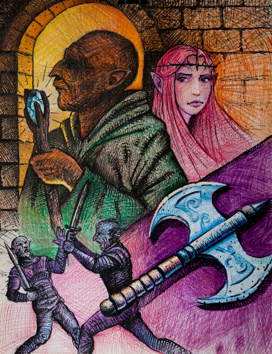 Necromancer Watercolor Pencils and Marker Pen Painting Original Drawing ...