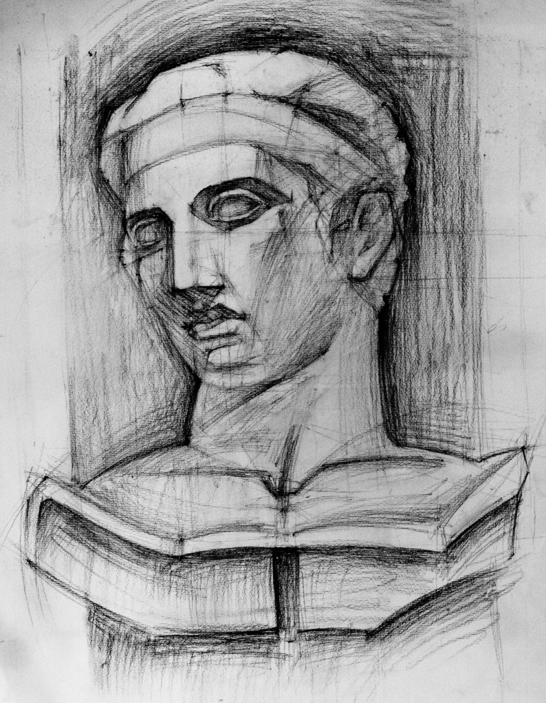 Apollo Charcoal Sketch Study Original Drawing on Paper Black and White ...