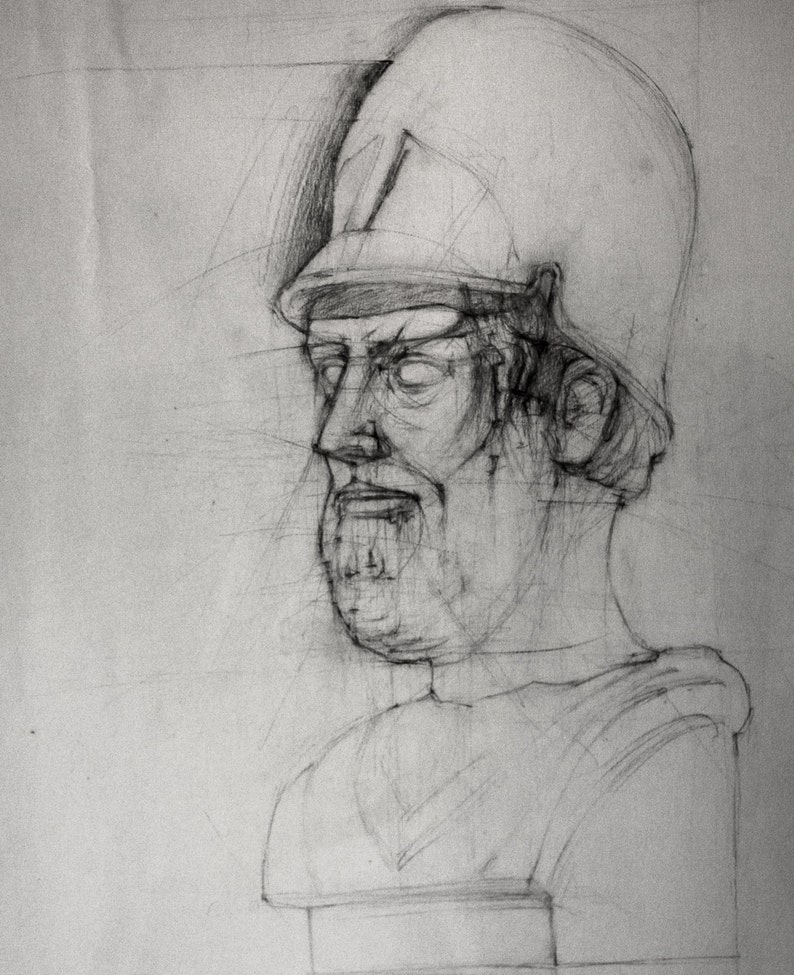 Pericles Statue Charcoal Sketch Study Original Drawing on Paper Black ...