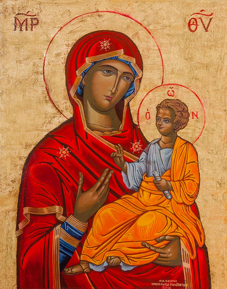 Hand Made Wood Icon Byzantine Icon Icon of the Madonna and Child ...