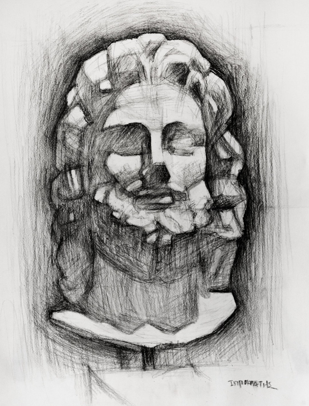 Asclepius Bust Charcoal Sketch Study Original Drawing on Paper Black ...