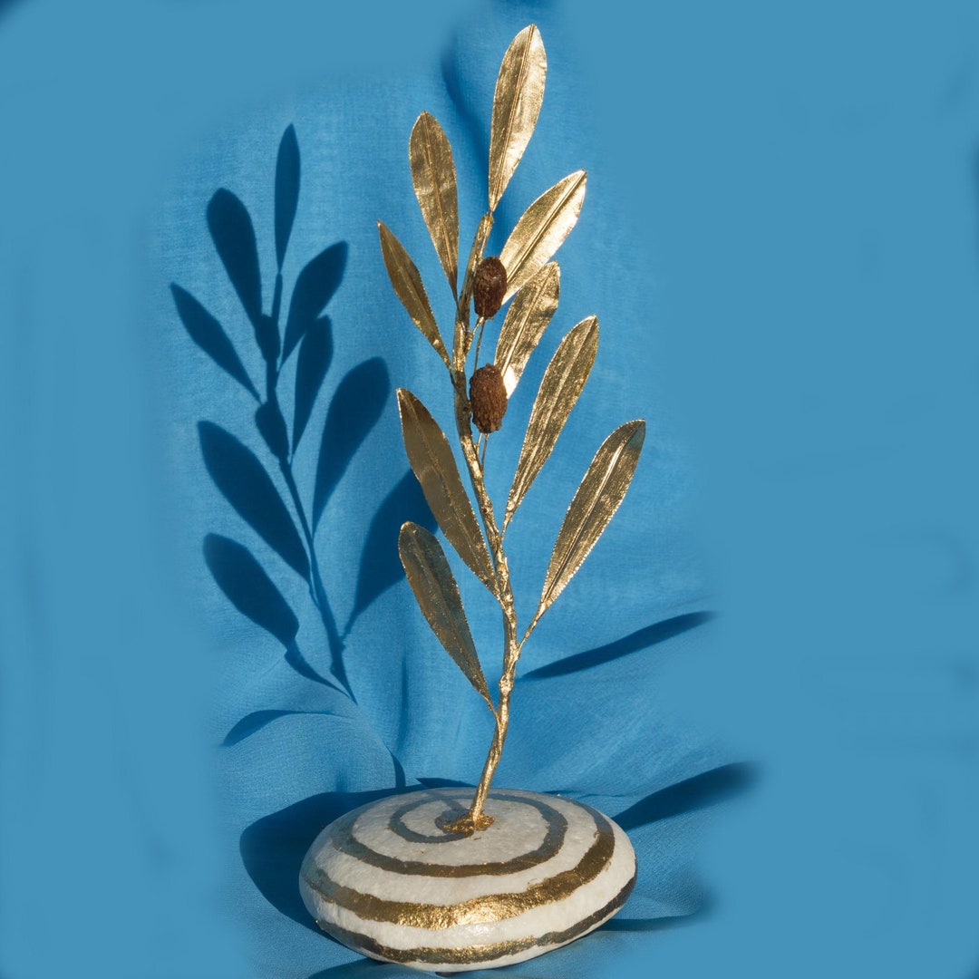 Golden Olive Leaves Tree Branch Sculpt Real 24K Gold Decorative Art ...