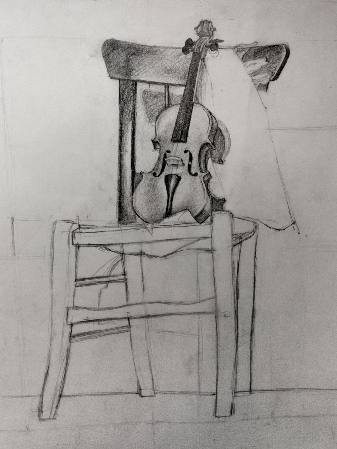 Violin on Chair - Still Life Pencil Sketch Study Original Drawing on ...