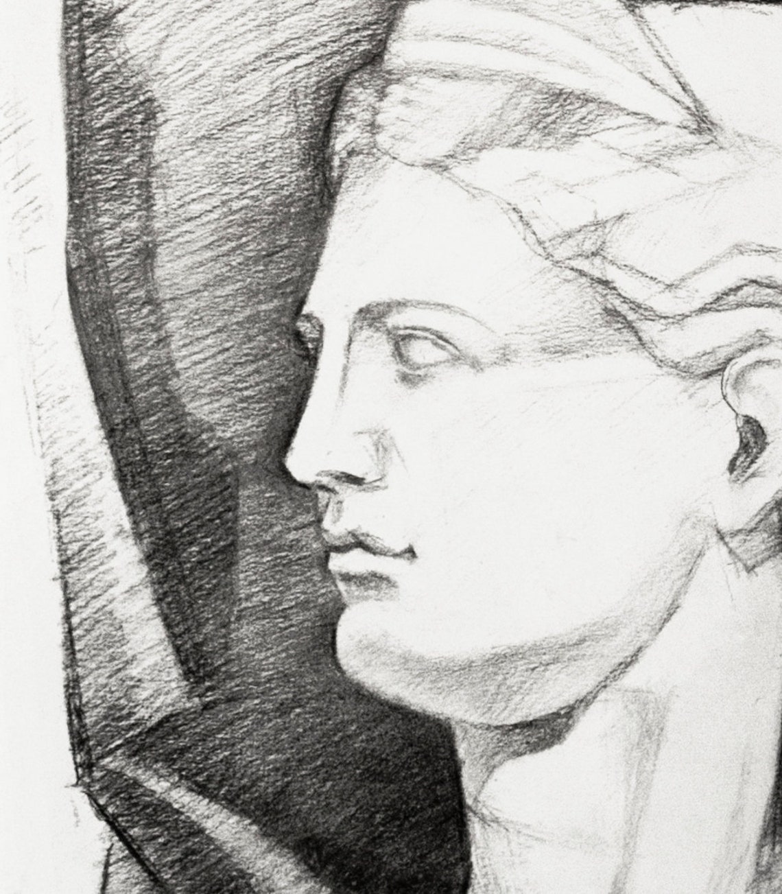 Hygieia Head Pencil Sketch Study Original Drawing on Paper Black and ...