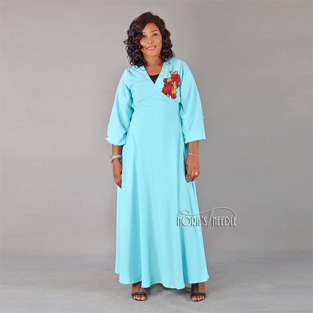 Crepe Maxi Wrap Dress/ Turquoise Wrap Maxi Dress With Belt Ties ...