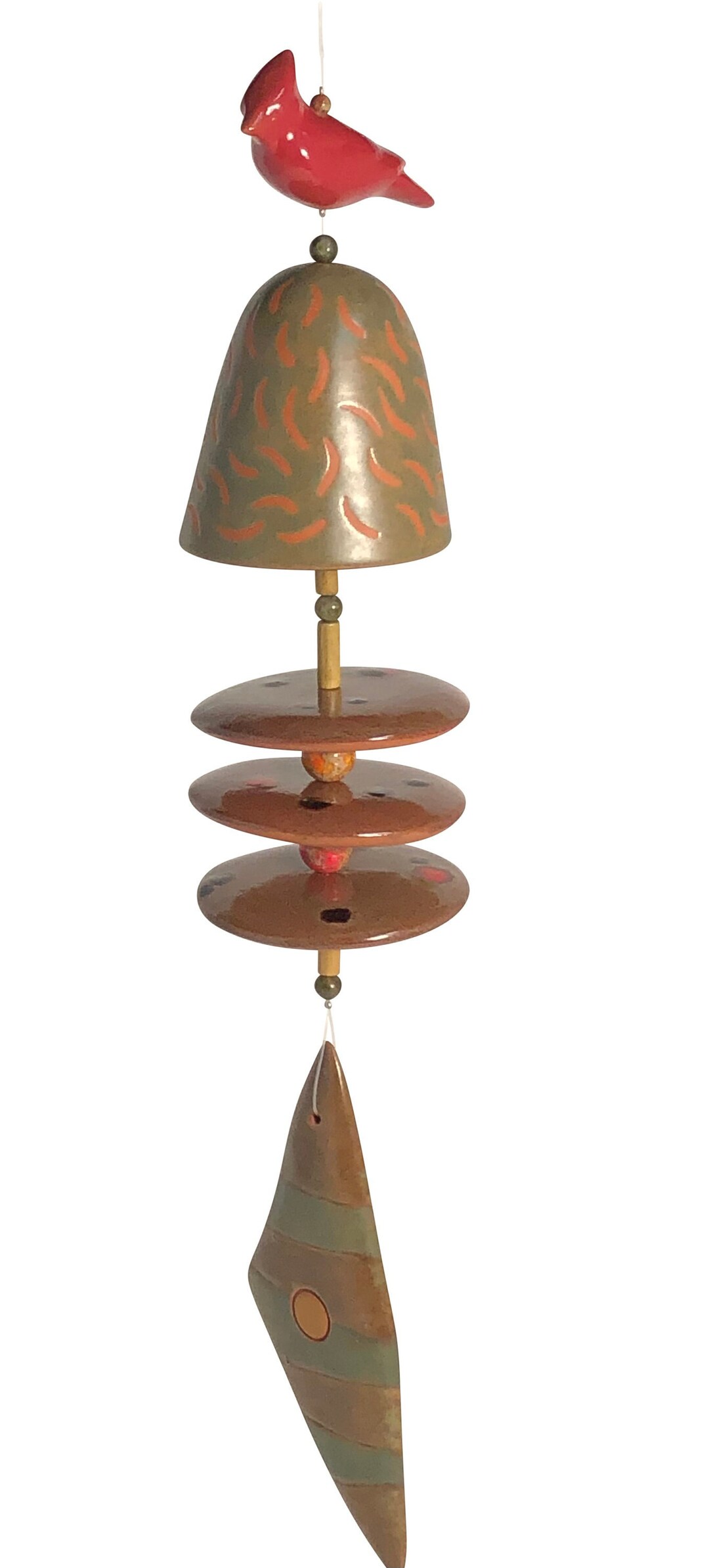 Terracotta Hanging Garden Totem With Red Bird - Etsy