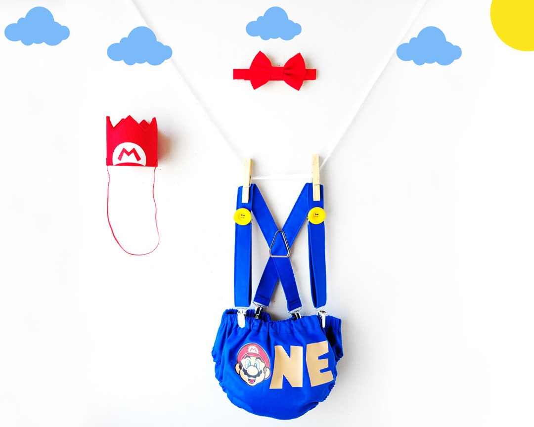 Mario Cake Smash Outfit Boy, Mario First Birthday Outfit, Mario Crown ...