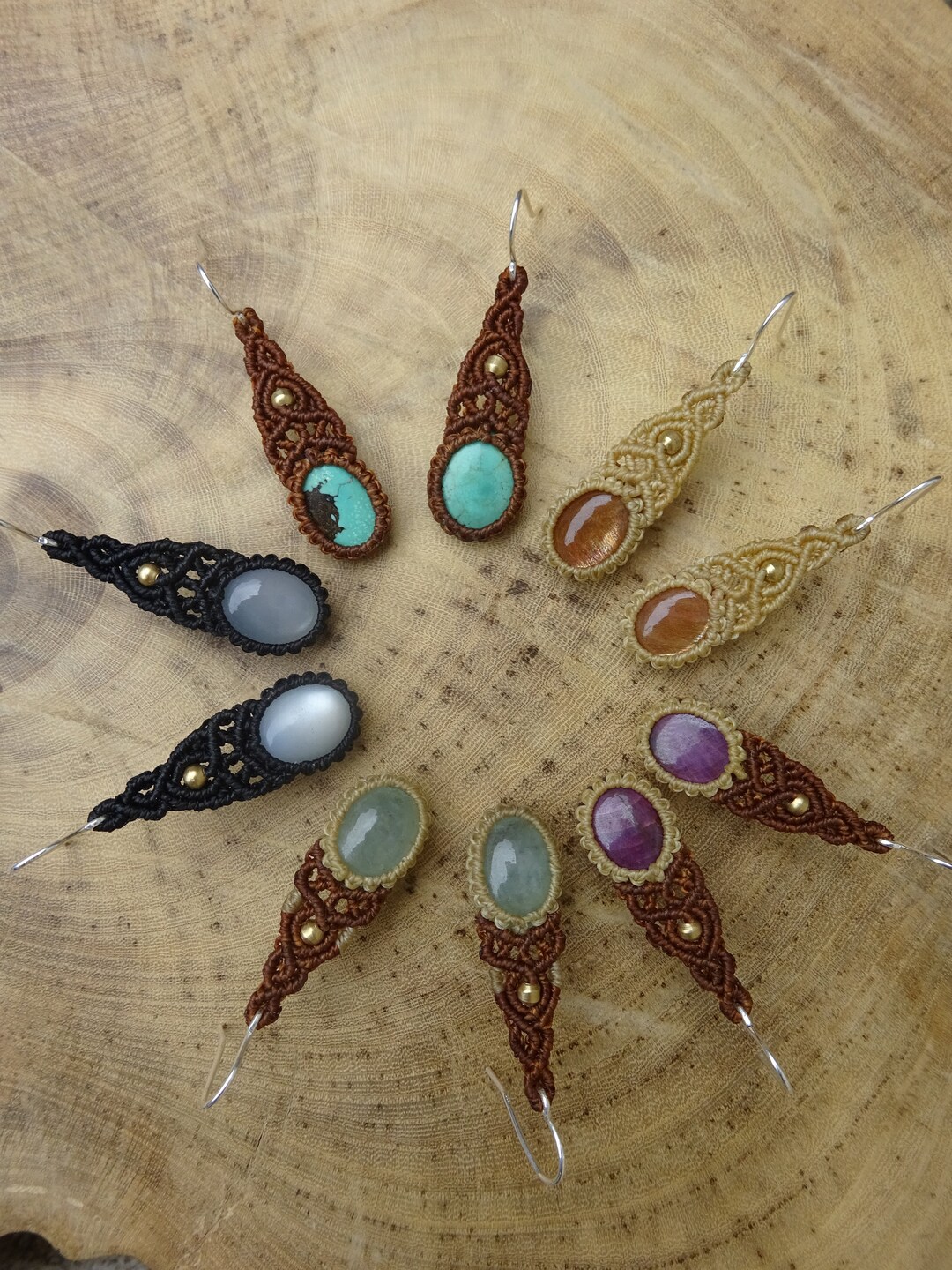 Macrame Earing With Natural Stones Micro Macrame Earing - Etsy