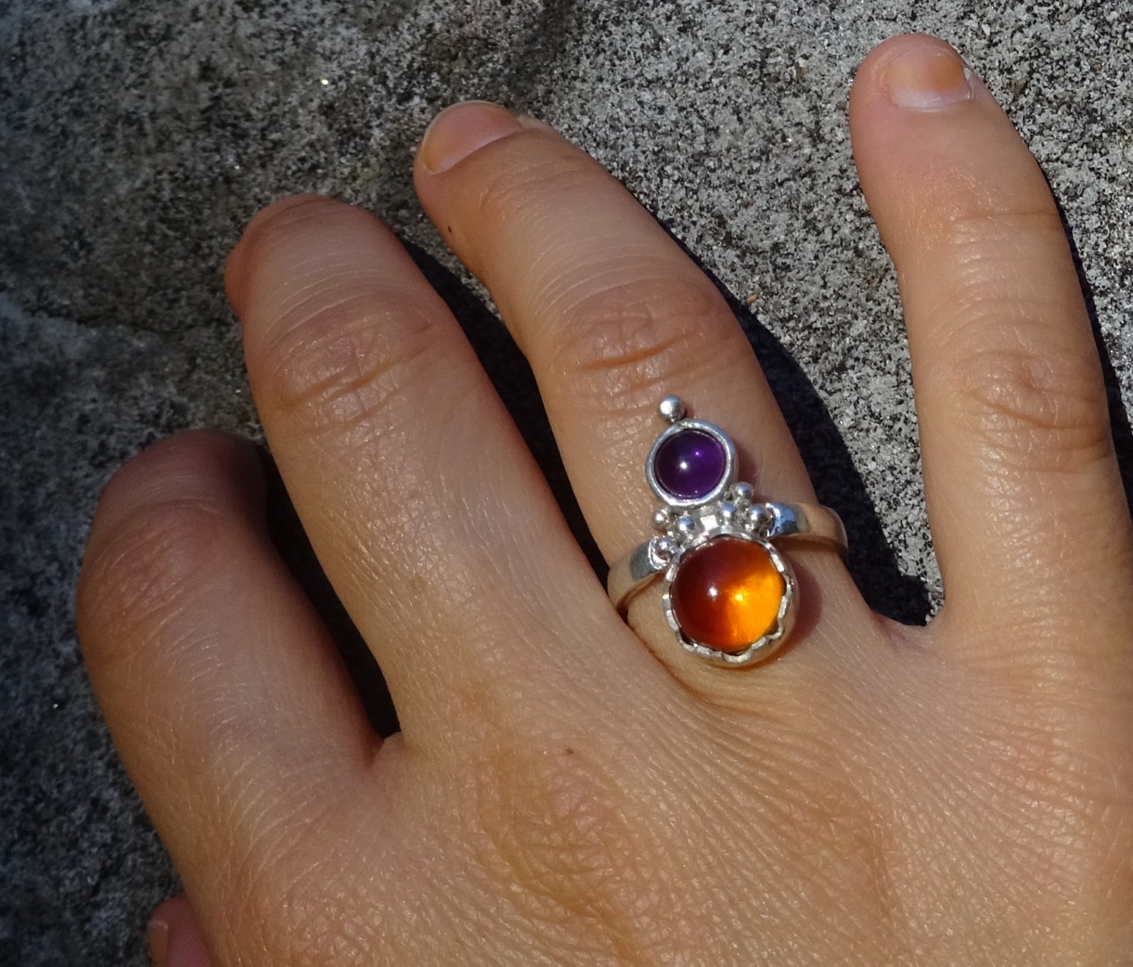Sterling Silver Ring Amber and Amethyst Amber Ring Amethyst - Etsy