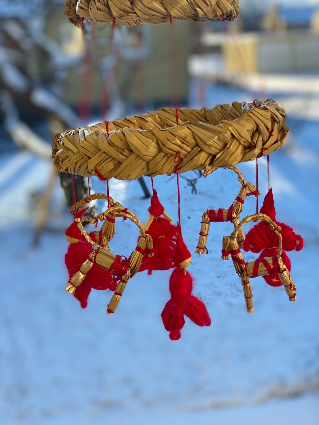 Hanging Christmas Straw Mobile With 5 Straw Goats. Traditional Swedish ...