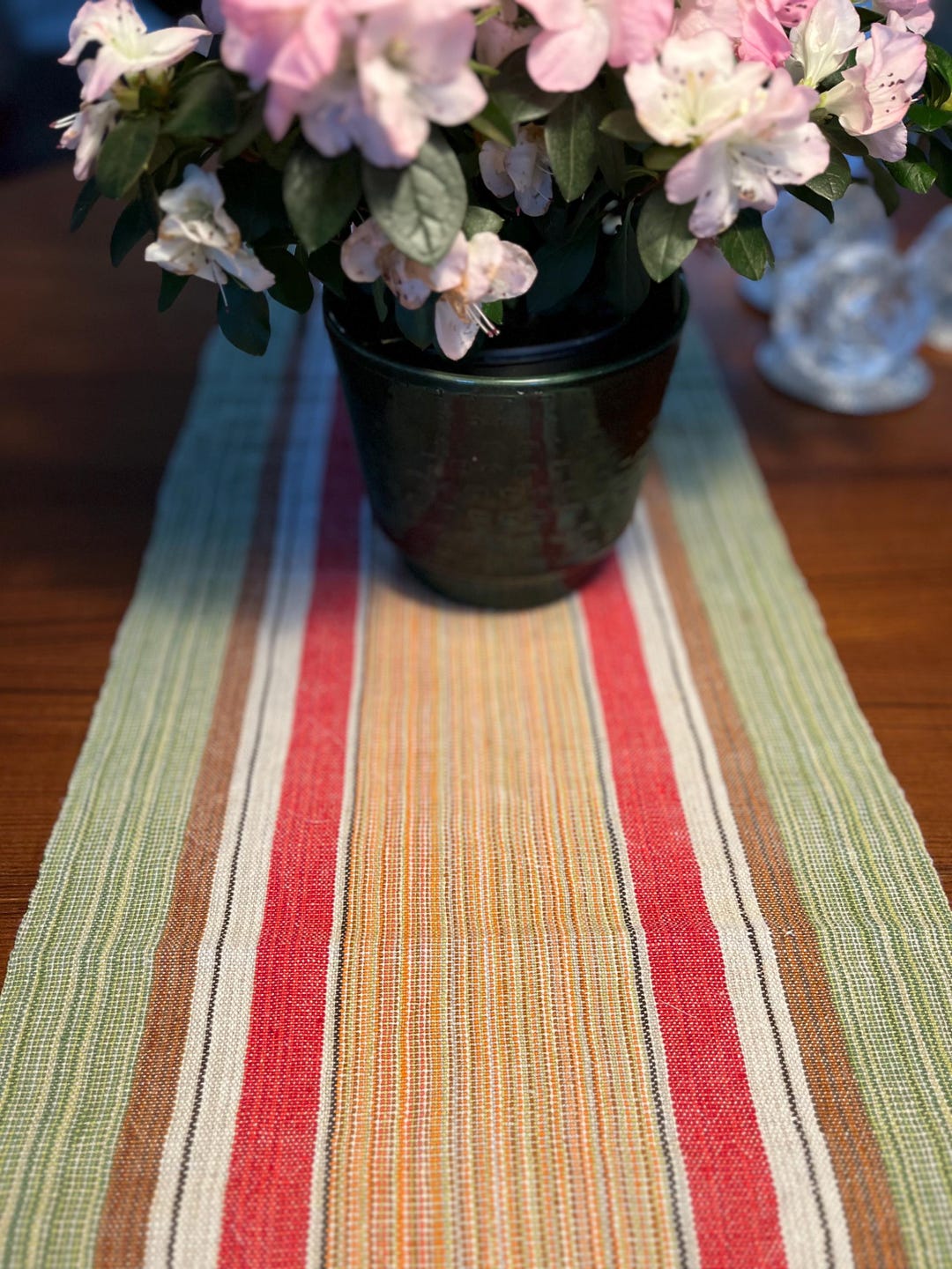 Long Swedish Striped Tablerunner Handwoven Linnen and Cotton ...