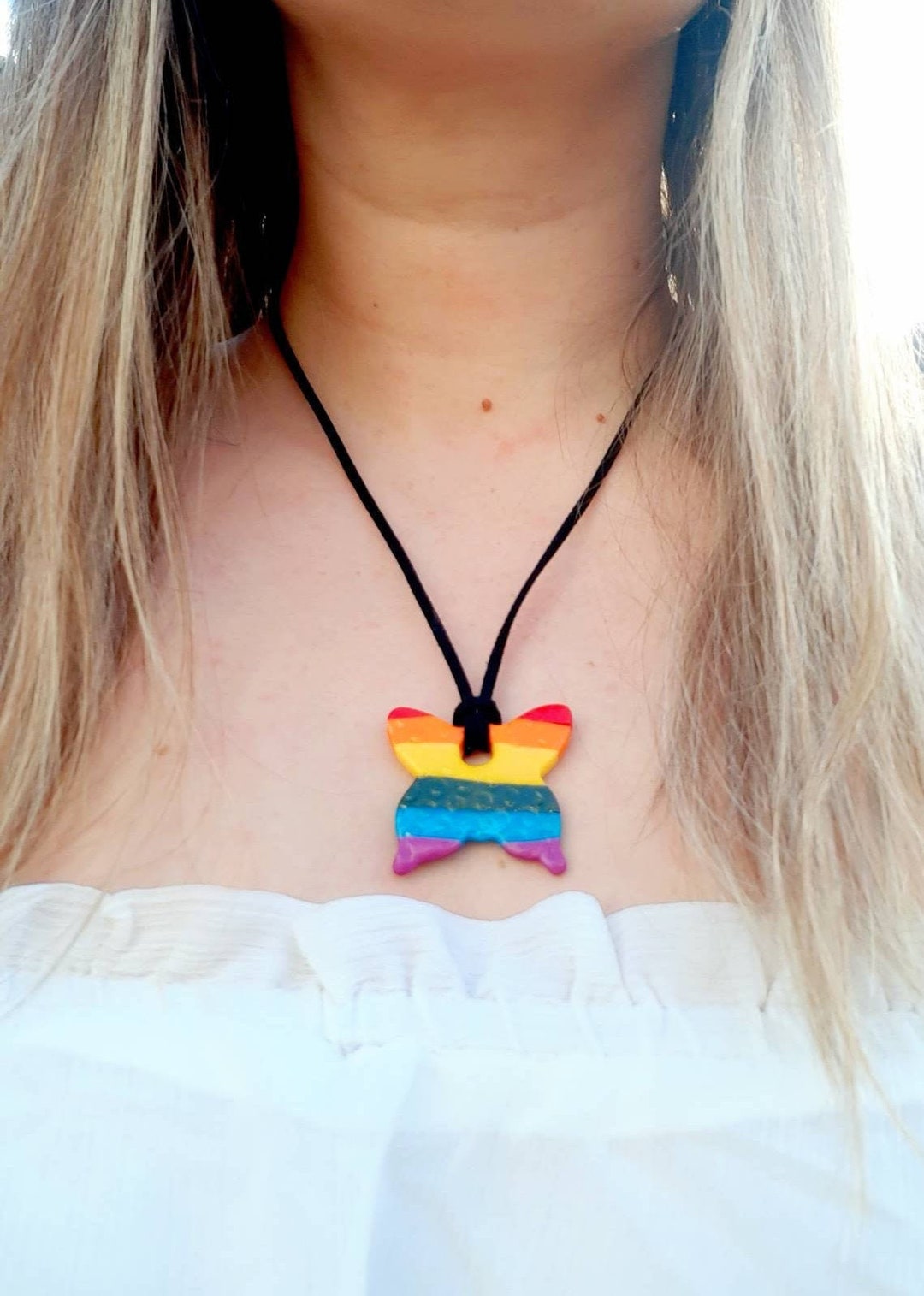 Rainbow Butterfly Lgbt Pride Pendant Necklace Gay Lesbian Etsy Uk