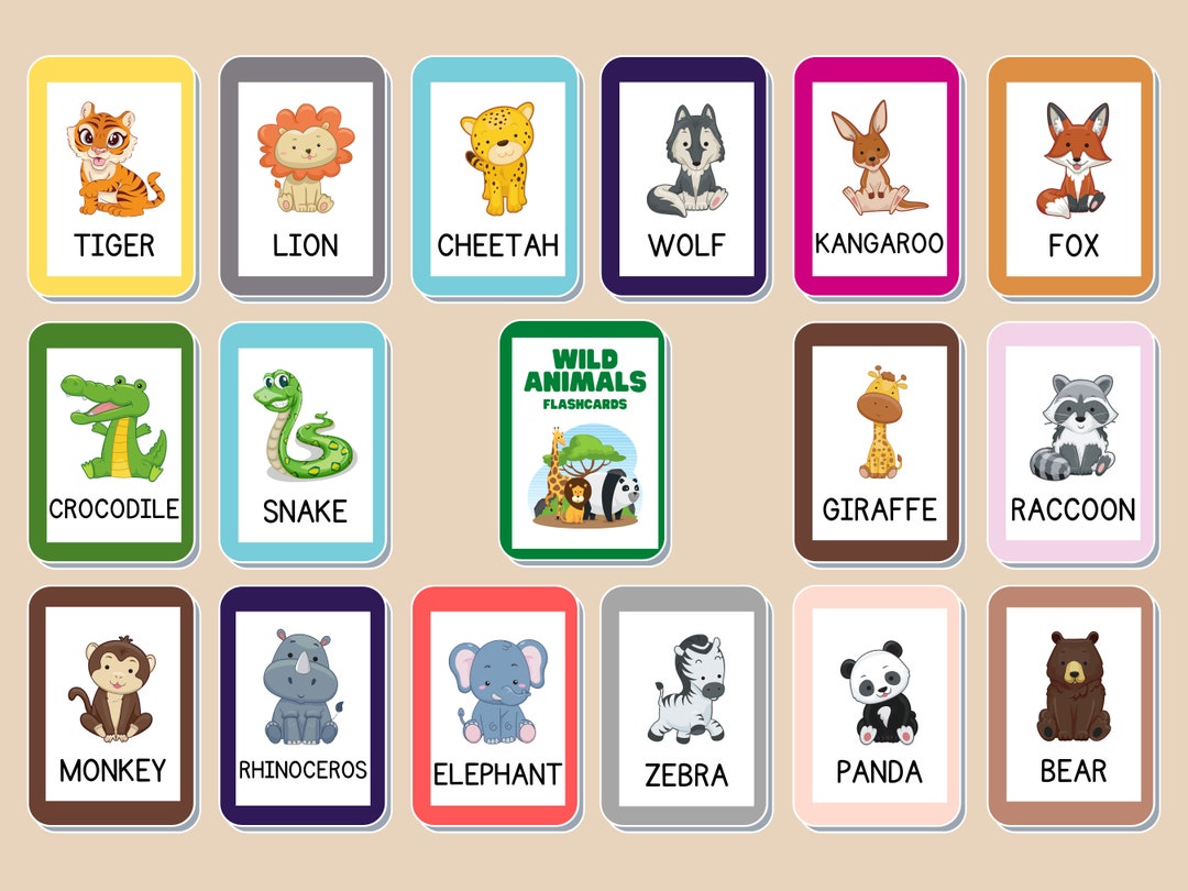 Wild Animals Educational Flashcards on Ring, Learning Activities for ...