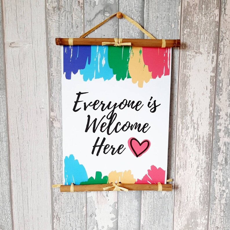 Framed Rainbow Print, Everyone is Welcome Here Sign, Custom Quote ...