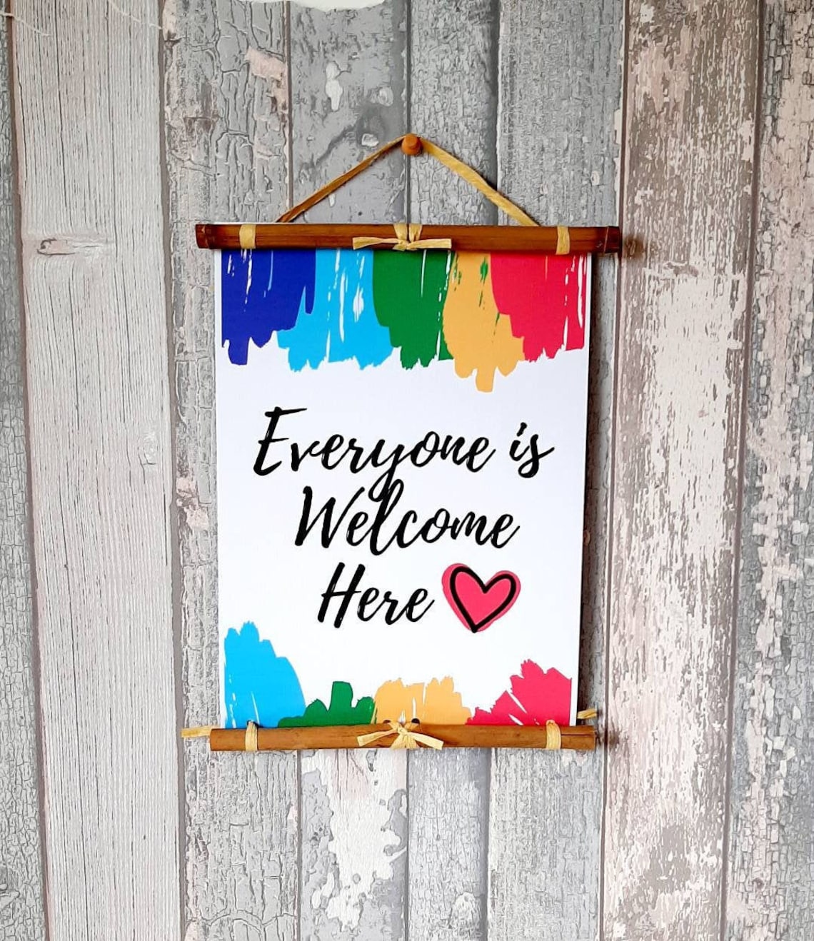 Framed Rainbow Print, Everyone is Welcome Here Sign, Custom Quote ...