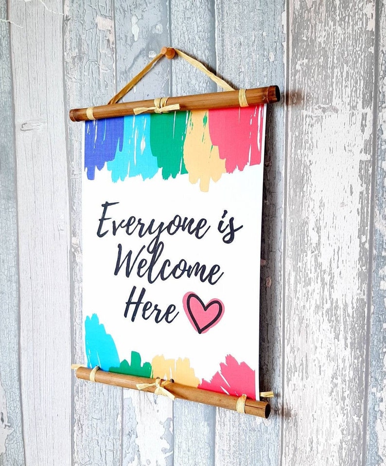 Framed Rainbow Print, Everyone is Welcome Here Sign, Custom Quote ...