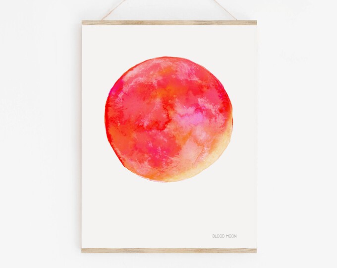 Moon Art Print - Lunar Eclipse - Blood Moon - Watercolour Moon Wall Art ...