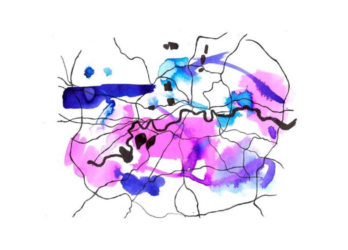 London Map Art Print Colourful Abstract London Wall Art - Etsy