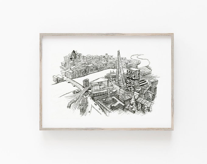 The Shard & London Bridge Art Print - Black and White London Poster ...